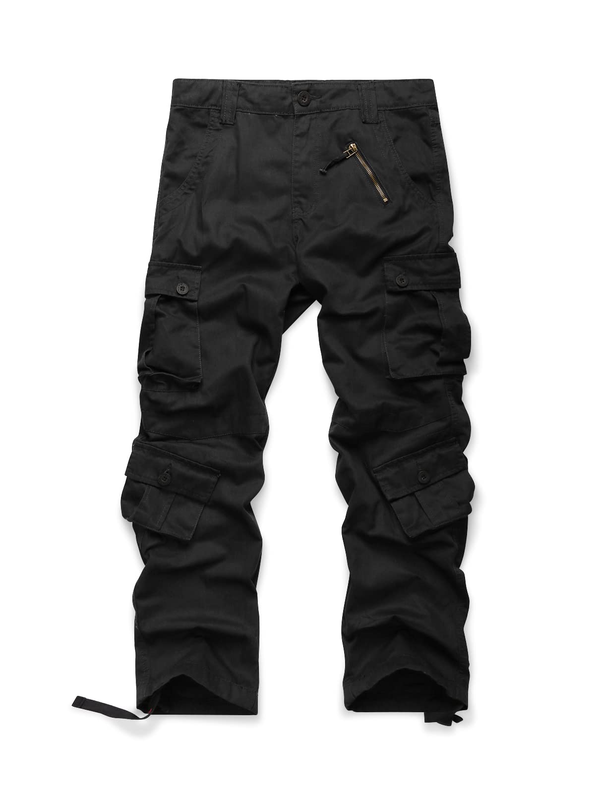 Mesinsefra Men's Cotton Casual Military Army Cargo Pants Camo Combat Work with 8 Pocket Black 36