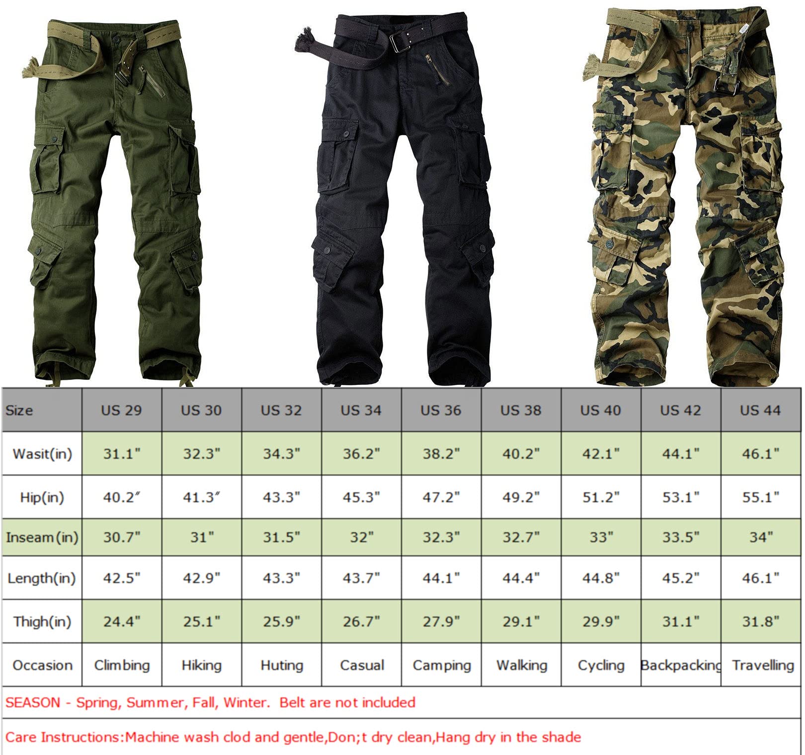 Mesinsefra Men's Cotton Casual Military Army Cargo Pants Camo Combat Work with 8 Pocket Black 36