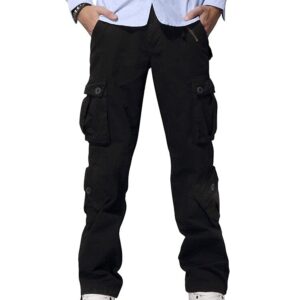 Mesinsefra Men's Cotton Casual Military Army Cargo Pants Camo Combat Work with 8 Pocket Black 36