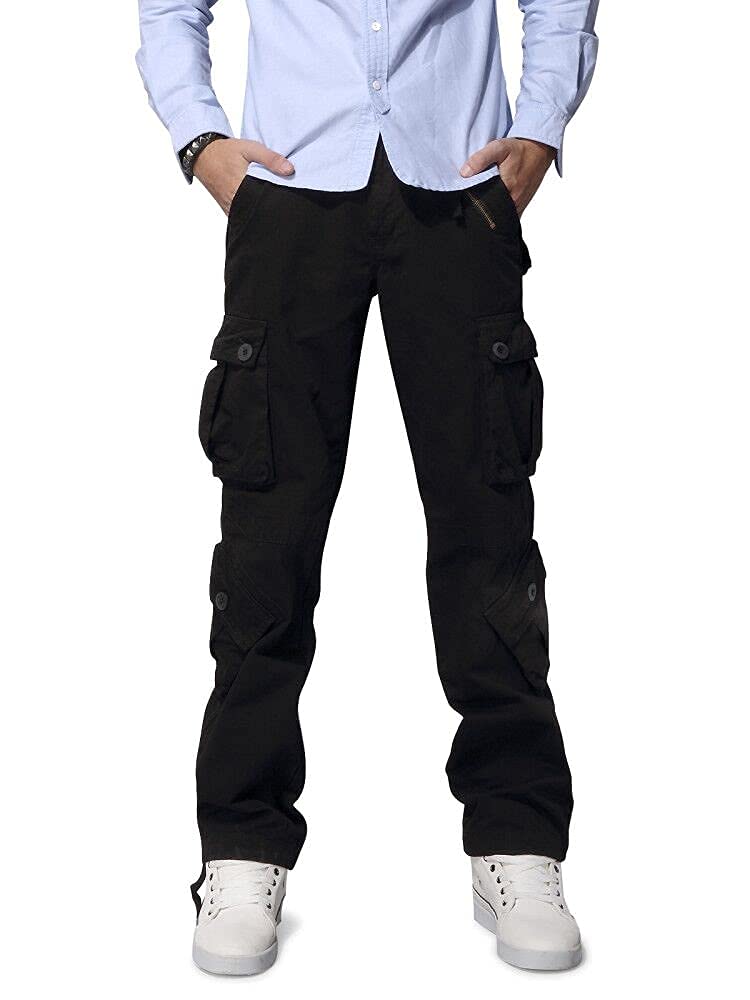 Mesinsefra Men's Cotton Casual Military Army Cargo Pants Camo Combat Work with 8 Pocket Black 36