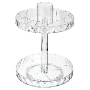 mDesign Spinning 2-Tier Lazy Susan Makeup Turntable Storage Center Tray - Rotating Organizer for Bathroom Vanity Counter Tops, Dressing Tables, Cosmetic Stations, Dressers - 10" Round - Clear