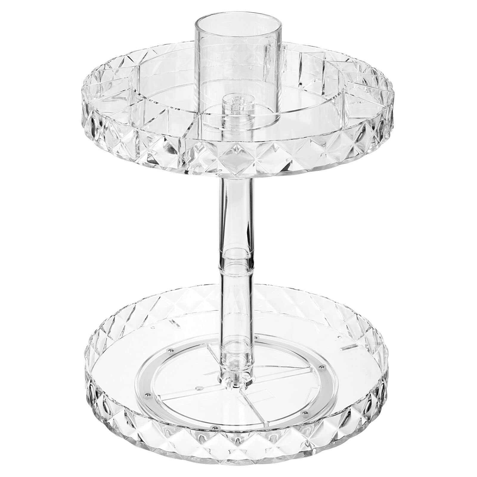 mDesign Spinning 2-Tier Lazy Susan Makeup Turntable Storage Center Tray - Rotating Organizer for Bathroom Vanity Counter Tops, Dressing Tables, Cosmetic Stations, Dressers - 10" Round - Clear