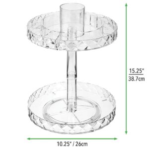 mDesign Spinning 2-Tier Lazy Susan Makeup Turntable Storage Center Tray - Rotating Organizer for Bathroom Vanity Counter Tops, Dressing Tables, Cosmetic Stations, Dressers - 10" Round - Clear