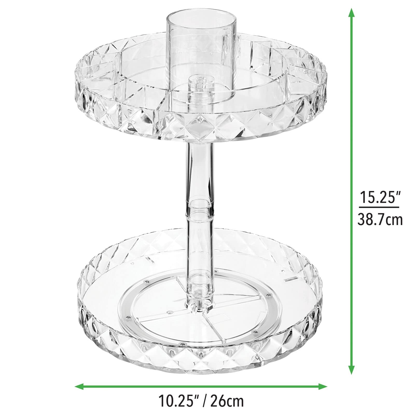 mDesign Spinning 2-Tier Lazy Susan Makeup Turntable Storage Center Tray - Rotating Organizer for Bathroom Vanity Counter Tops, Dressing Tables, Cosmetic Stations, Dressers - 10" Round - Clear