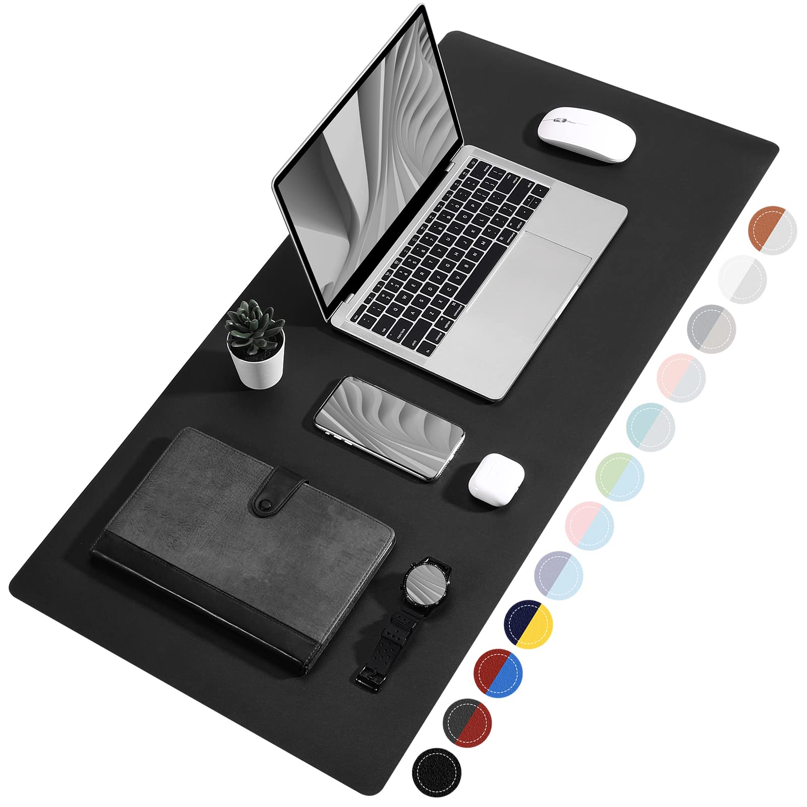 TOWWI Dual Sided Desk Pad, Large Desk Mat, Waterproof Desk Blotter Protector Mouse Pad, Leather Desk Pad Large for Keyboard and Mouse (36" x 17", Black)