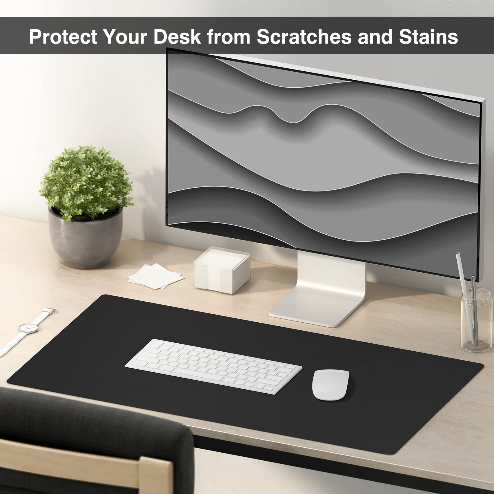 TOWWI Dual Sided Desk Pad, Large Desk Mat, Waterproof Desk Blotter Protector Mouse Pad, Leather Desk Pad Large for Keyboard and Mouse (36" x 17", Black)