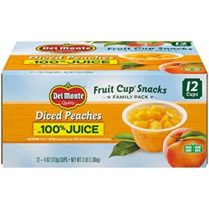 del monte diced peaches fruit cup snacks in 100% fruit juice, 12 pack, 4 oz