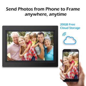 10" HD IPS Display Wi-Fi Cloud Frame, Touchscreen, Increased 20GB Free Cloud Storage, APP Send Real-time Photos, Social Media, Streaming Music and Movie