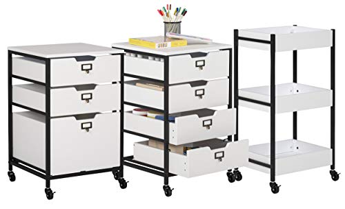 Sew Ready Charcoal/White 27" H 3-Drawer Mobile Storage Organizer Cart for Bathroom, Kitchen, Crafts, Home Office or Laundry Rooms