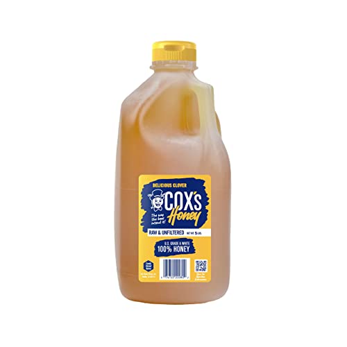 Cox's Honey 100% Pure, Raw Unfiltered Clover Honey, Rich in Nutrients, Family Owned Apiary, 5 lbs Jug