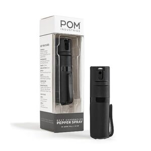 pom pepper spray black flip top pocket clip - maximum strength oc spray - self defense - tactical compact & safe design - 25 bursts & 10 ft range - powerful & accurate stream pattern