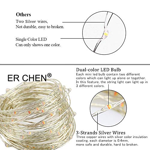 ER CHEN Color Changing Battery Operated Fairy Lights, 33ft 100 LED 8 Modes Silvery Copper Wire Twinkle String Lights with Remote/Timer for Bedroom, Patio, Wedding, Party (Warm White&Multicolor)