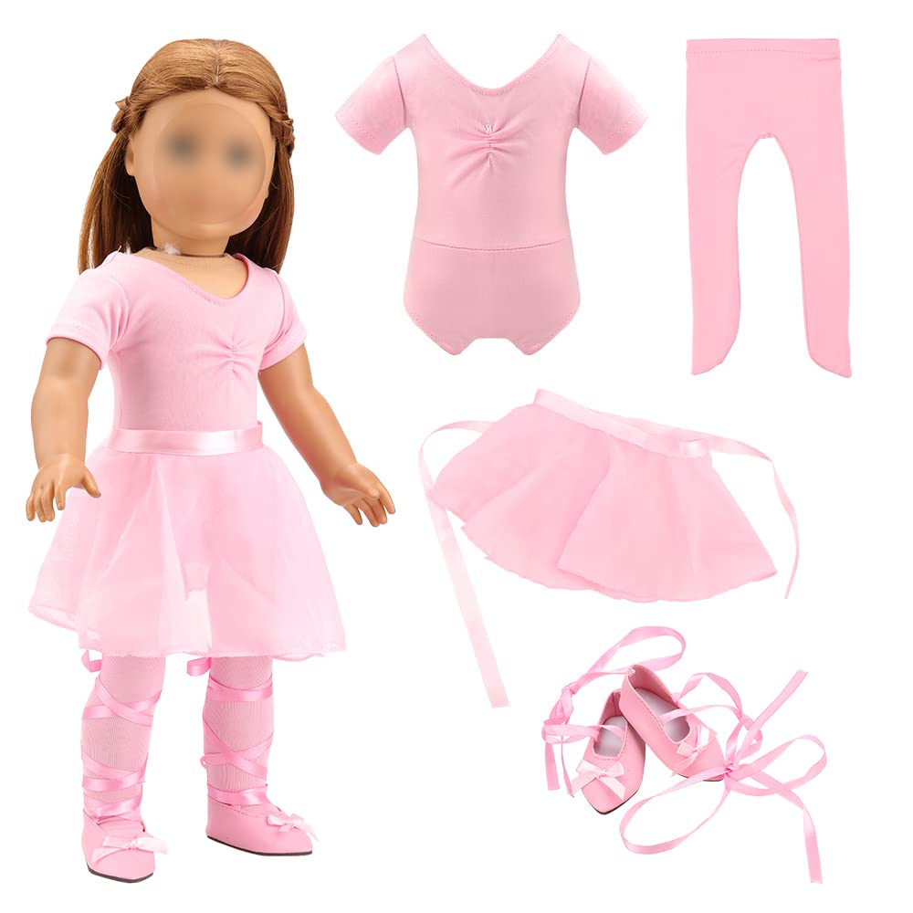 BARWA American 18 inch Doll Me Doll Matching Outfits Clothes 4 PCS Ballet Ballerina Outfits Dance Dress Costume for Girls and 18 inch Dolls (140cm)