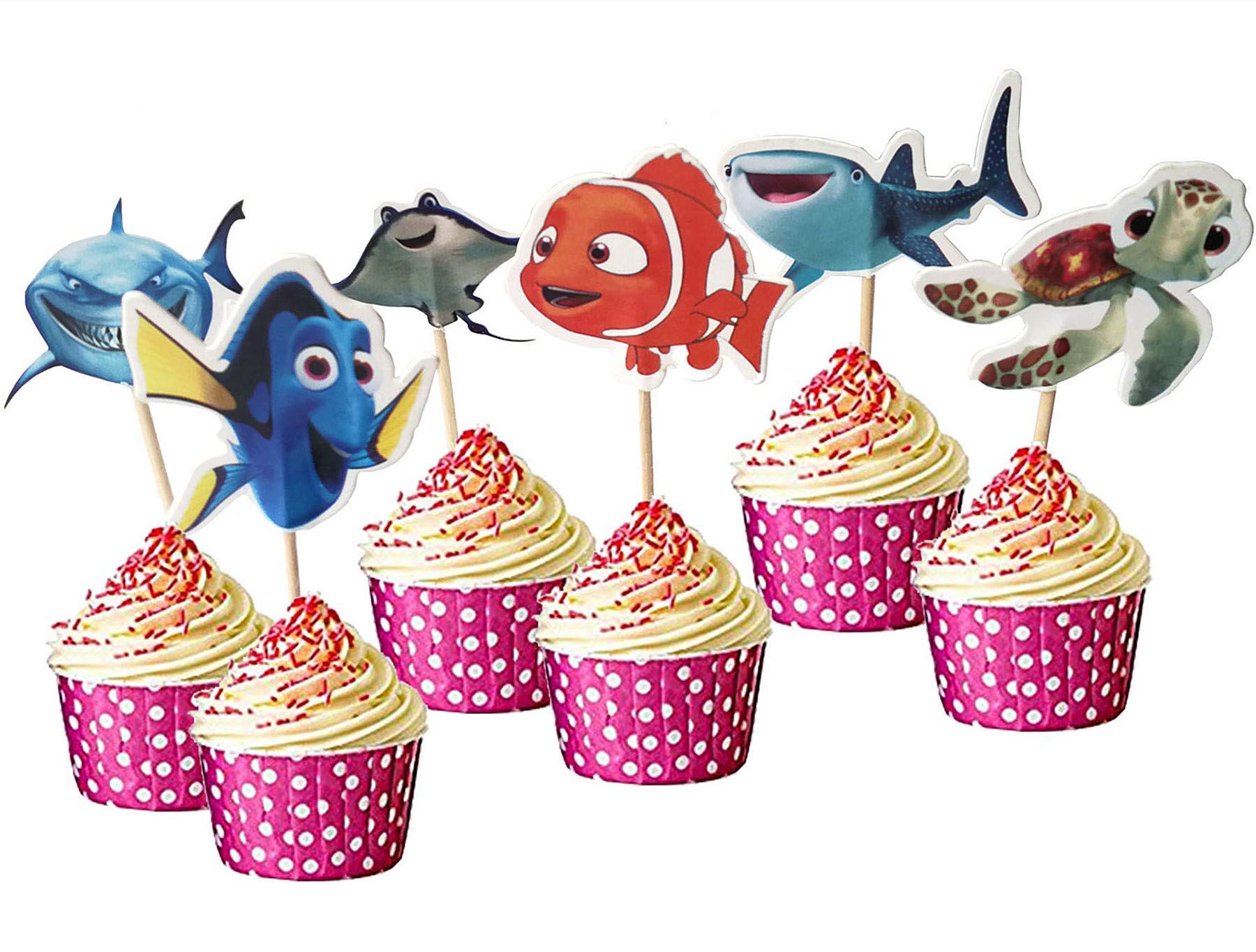 48 Pcs Cupcake Toppers for Finding Nemos Cake Toppers, Kids Birthday Party Cake Decoration Supplies