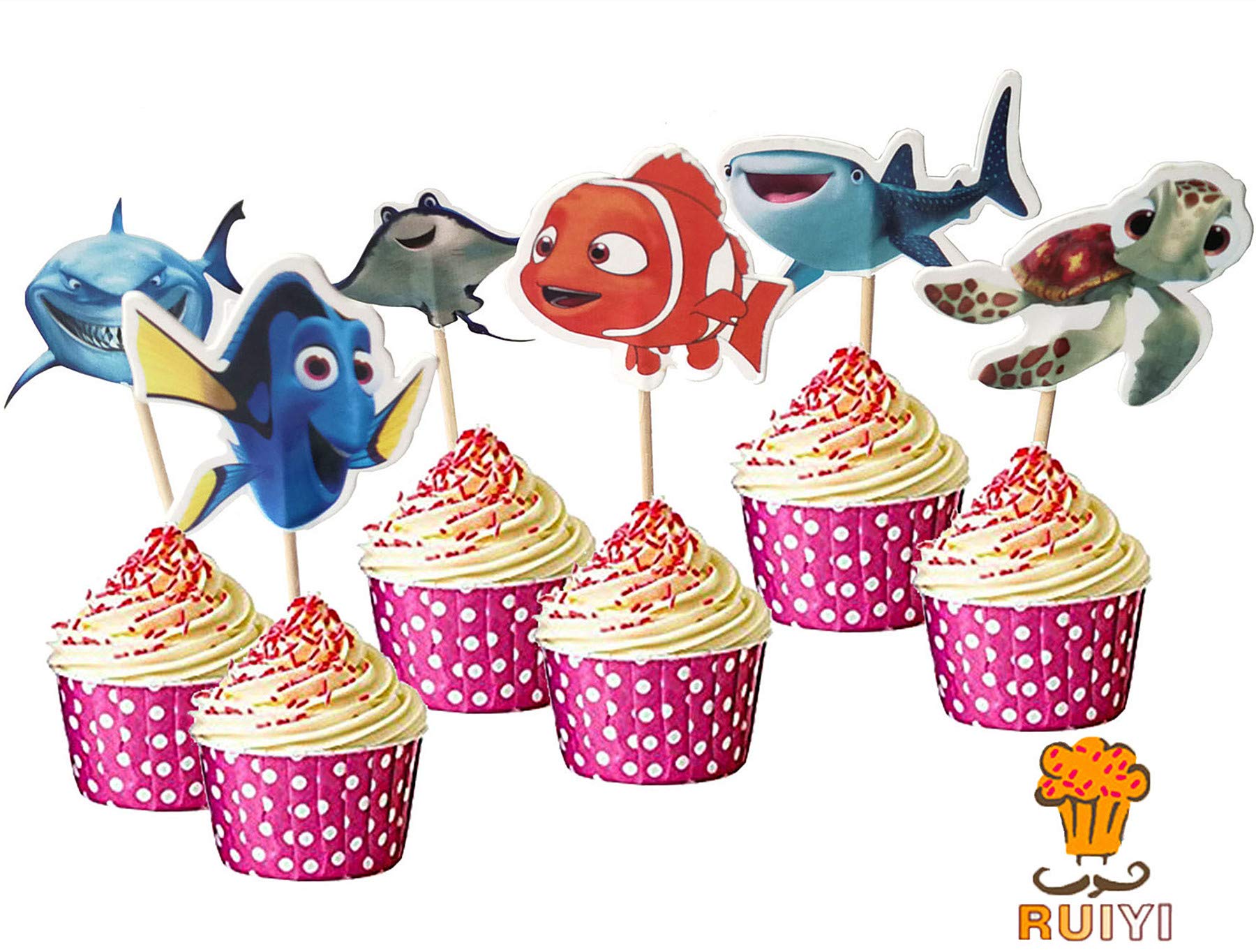 48 Pcs Cupcake Toppers for Finding Nemos Cake Toppers, Kids Birthday Party Cake Decoration Supplies