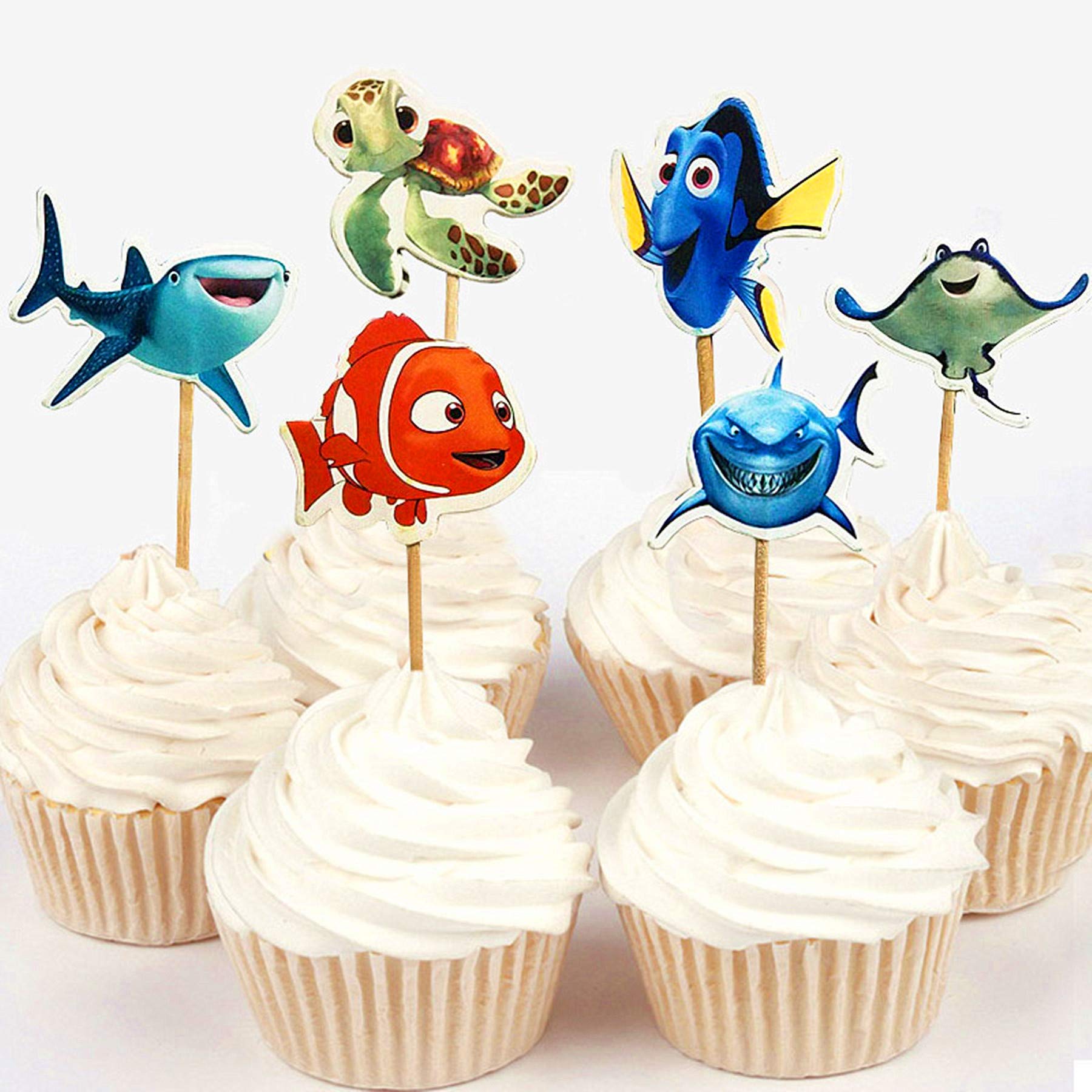 48 Pcs Cupcake Toppers for Finding Nemos Cake Toppers, Kids Birthday Party Cake Decoration Supplies