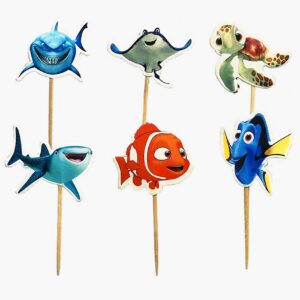 48 Pcs Cupcake Toppers for Finding Nemos Cake Toppers, Kids Birthday Party Cake Decoration Supplies