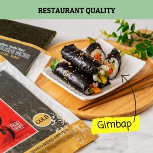 CHOI's 1 Organic Roasted Seaweed, Gim, Sushi Nori/ (50 full sheets)/ Product of Korea/ Gold Grade- Vegan, Keto, Gluten Free, Full of Fiber, Vitamin, Mineral, High protein, Omega 3's