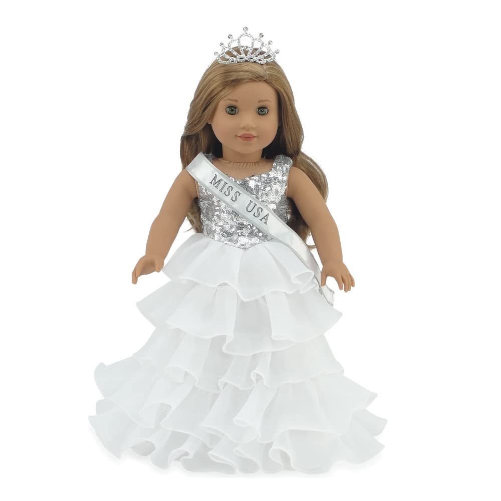 Emily Rose 18 Inch Doll Clothes and Accessories | 18" Doll Ball Gown Pageant Dress with Sash & Sparkling Crown Tiara Accessory! | Compatible with American Girl Dolls