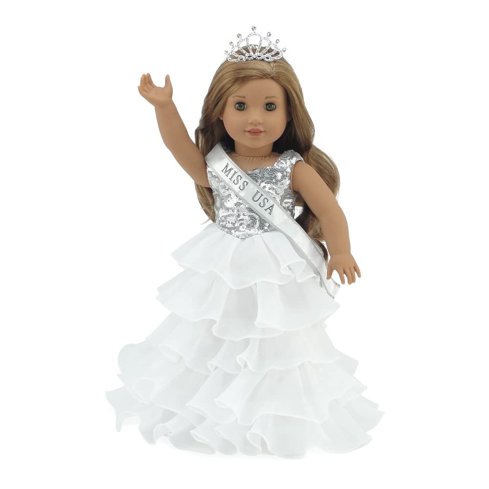 Emily Rose 18 Inch Doll Clothes and Accessories | 18" Doll Ball Gown Pageant Dress with Sash & Sparkling Crown Tiara Accessory! | Compatible with American Girl Dolls