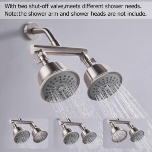 HAOXIN Shower Head Manifold with Double Outlet and Shut Off Valves for Dual Sprayer Showering System,Can Connect Two Showerheads,Brushed Nickel,STN02