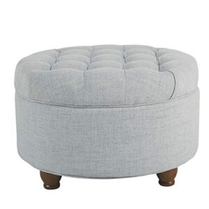 homepop home decor | large button tufted woven round storage ottoman | ottoman with storage for living room & bedroom (light blue)