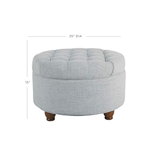 Homepop Home Decor | Large Button Tufted Woven Round Storage Ottoman | Ottoman with Storage for Living Room & Bedroom (Light Blue)