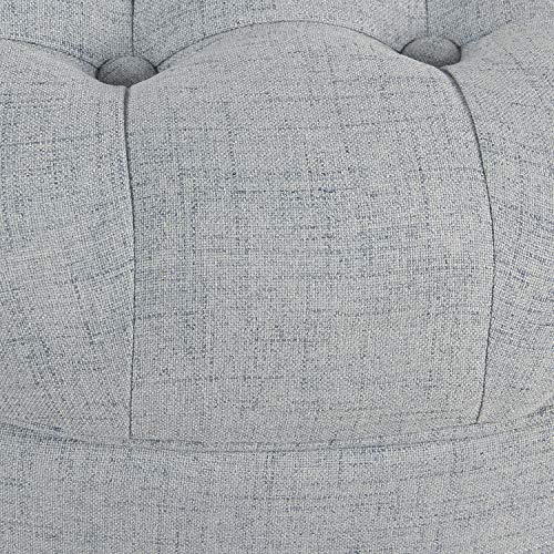 Homepop Home Decor | Large Button Tufted Woven Round Storage Ottoman | Ottoman with Storage for Living Room & Bedroom (Light Blue)