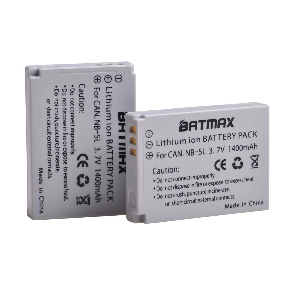 Batmax 2Pcs 1400mAh NB-5L NB5L Battery + LCD USB Charger for Canon PowerShot S100, S110, SD790IS, SD850IS, SD870IS, SD880IS, SD890IS, SD970IS, SD990IS, SX200IS, SX210IS, SX220IS, SX230HS Cameras