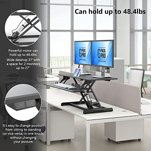 G Pack Pro Standing Desk Converter - Electric Height Adjustable Desk for Sit Stand Desk Workstation with Removable Keyword Tray and Space for Dual Monitors - Ergonomic Design for Maximum Productivity