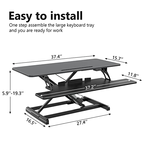 G Pack Pro Standing Desk Converter - Electric Height Adjustable Desk for Sit Stand Desk Workstation with Removable Keyword Tray and Space for Dual Monitors - Ergonomic Design for Maximum Productivity