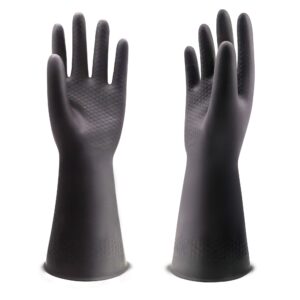 uxglove chemical resistant latex gloves,cleaning protective safety work heavy duty rubber gloves,12.6",black 1 pair size large