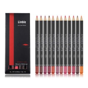 matte lip liner pencil set - 12 assorted colors natural lip makeup soft pencils waterproof and long lasting velvet lip liners (red, pink, rose, plum, peach, cherry, dark brown etc)