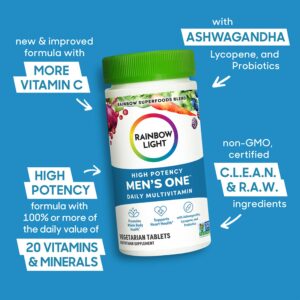 Rainbow Light Mens One Multivitamin, Men's Daily Multivitamin Provides High-Potency Immune Support, With Vitamin C, Vitamin D and Zinc, Vegetarian, 60 Count