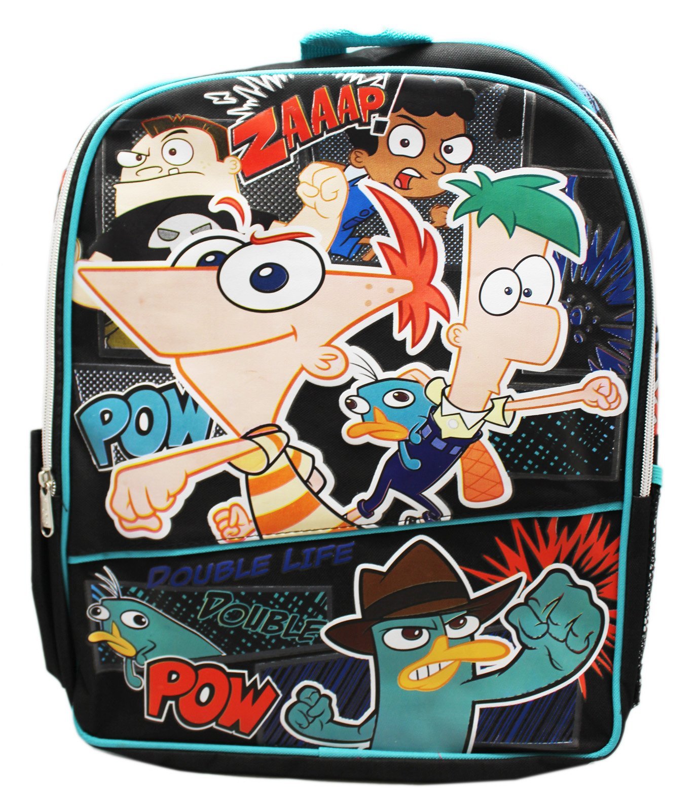 Disney's Phineas and Ferb Double Pow Black/Teal Full Size Backpack (16in)