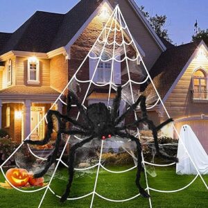 3pcs 212'' Halloween Spider Web 49" Halloween Spider Decorations Stretch Cobweb Fake Spider Giant Spider Web for Indoor Outdoor Halloween Decorations Yard Lawn Home Costumes Party Haunted House Décor