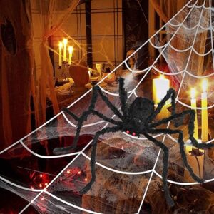 3pcs 212'' Halloween Spider Web 49" Halloween Spider Decorations Stretch Cobweb Fake Spider Giant Spider Web for Indoor Outdoor Halloween Decorations Yard Lawn Home Costumes Party Haunted House Décor