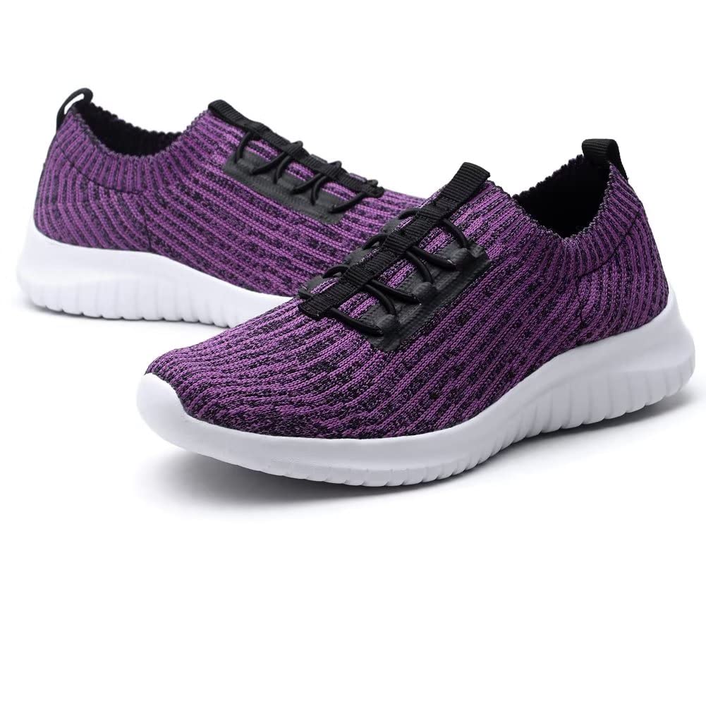 LANCROP Women's Athletic Walking Shoes - Casual Mesh Lightweight Running Slip On Sneakers 7.5 US, Label 38 Purple