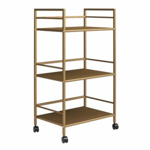 novogratz helix 3 shelf metal rolling utility cart, gold