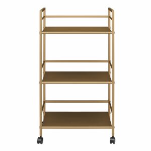 Novogratz Helix 3 Shelf Metal Rolling Utility Cart, Gold