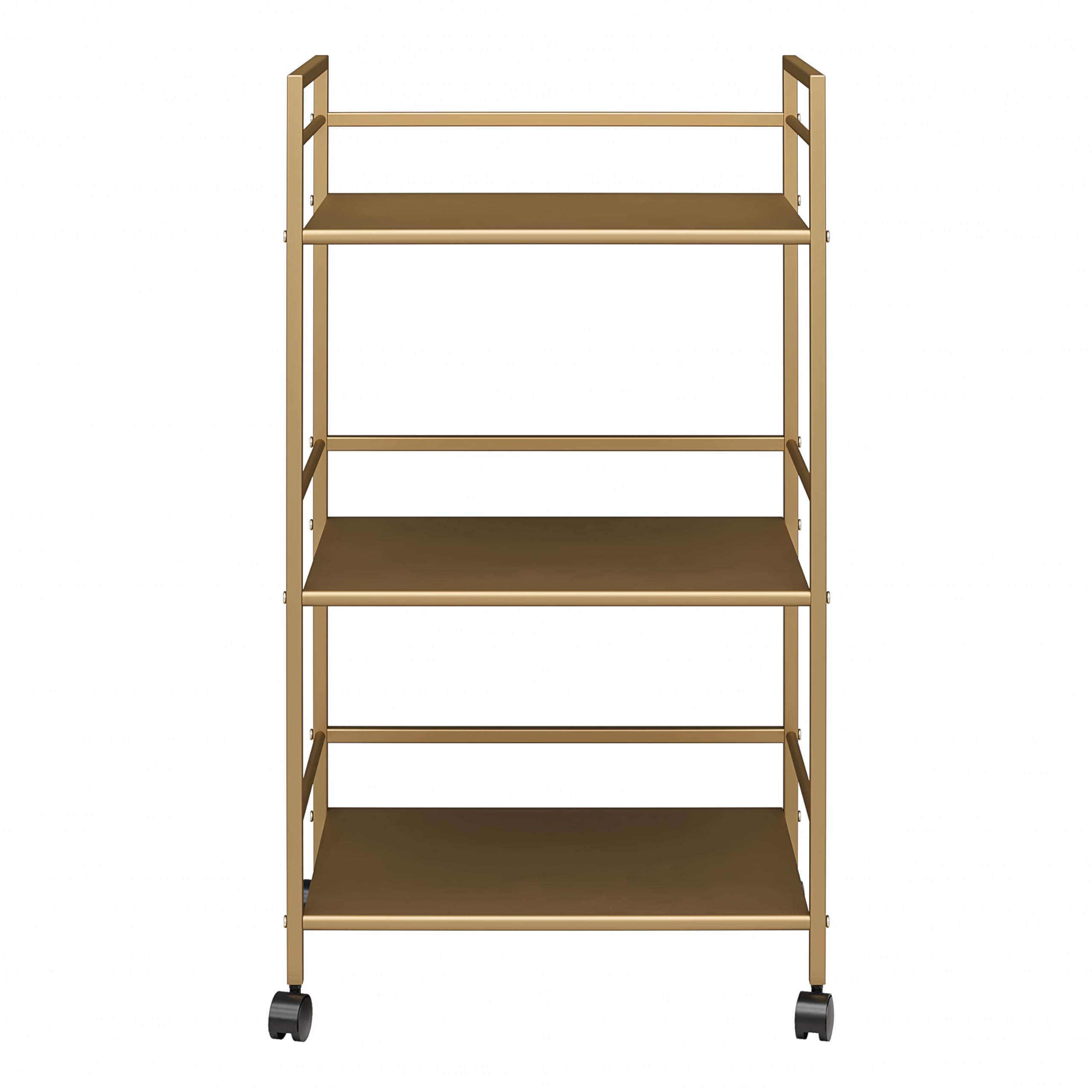 Novogratz Helix 3 Shelf Metal Rolling Utility Cart, Gold