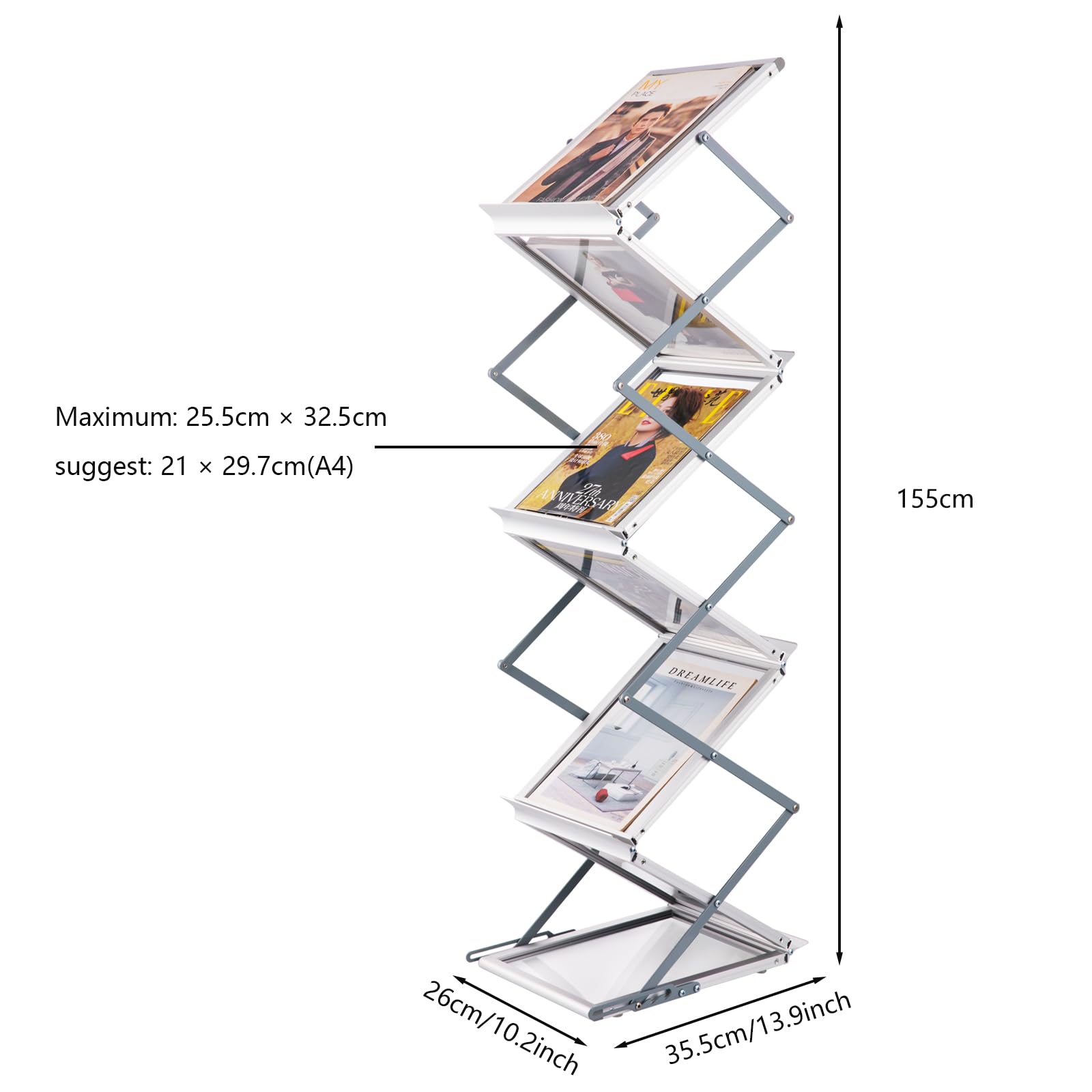 Polmart Aluminum Brochure Magazine Catalog Literature Display Rack, 6 Pockets (1 - Pack)