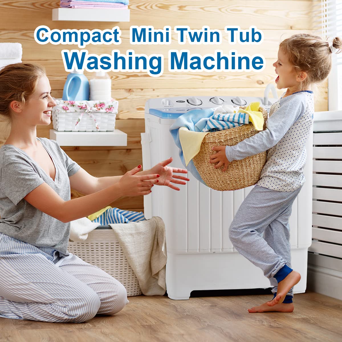 ZenStyle Compact Mini Twin Tub 17.6 LB Top Load Washing Machine w/Washer Spinner, Built-In Gravity Pump, 5.74 FT Power Cord and 6.57 FT Inlet Pipe Included