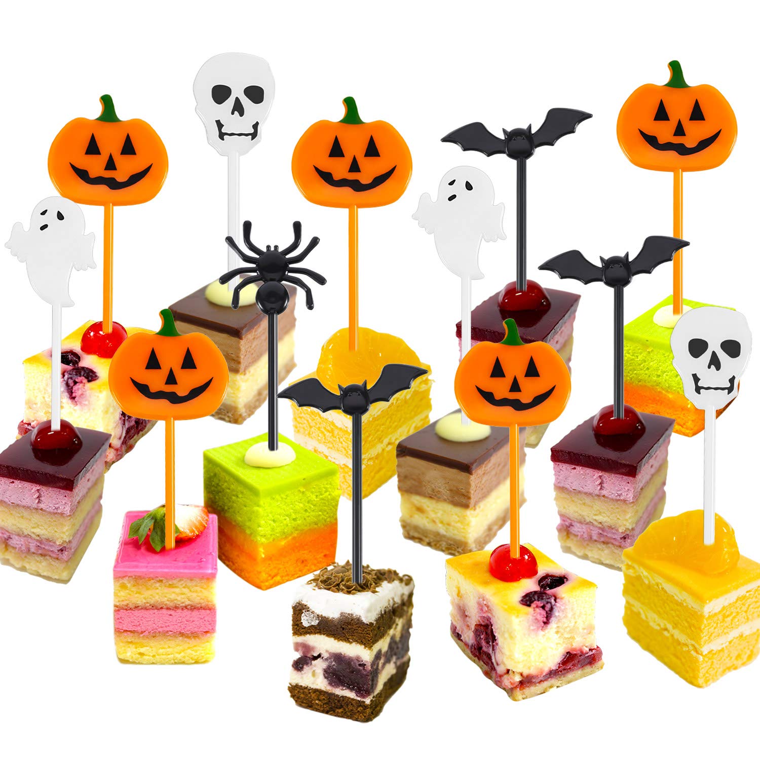 Tatuo 50 Pieces Plastic Halloween Toothpicks Halloween Cupcake Topper Cake Decorations Picks Ghost Decor for Kids Birthday Themed Party Favors Supplies