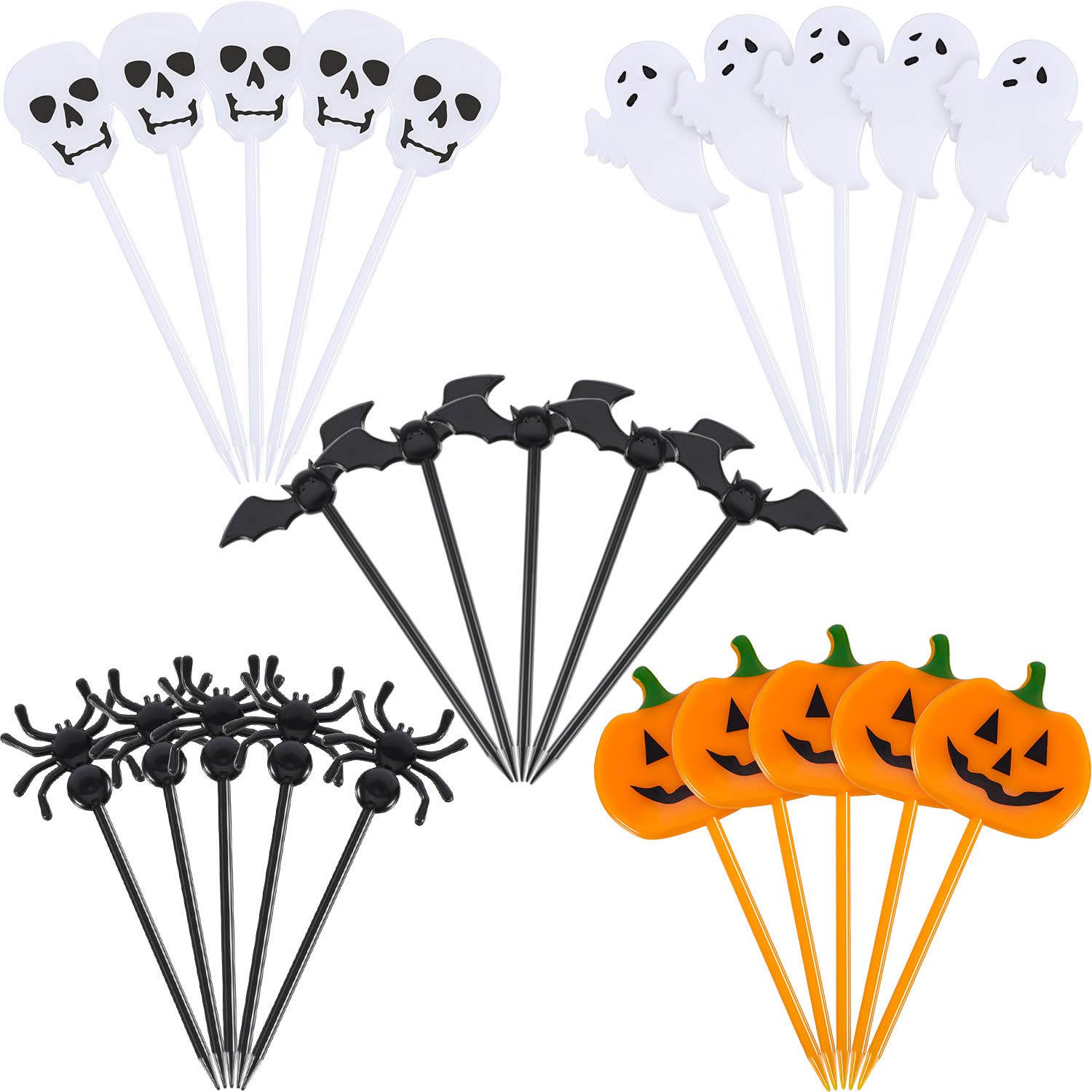 Tatuo 50 Pieces Plastic Halloween Toothpicks Halloween Cupcake Topper Cake Decorations Picks Ghost Decor for Kids Birthday Themed Party Favors Supplies