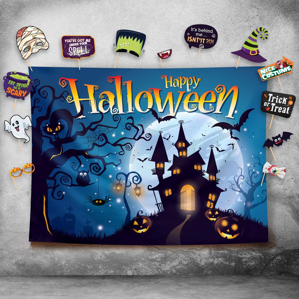 Happy Halloween Photography Backdrop and Studio Props DIY Kit. Great as Photo Booth Background, Costume Dress-up Party Supplies and Event Decorations