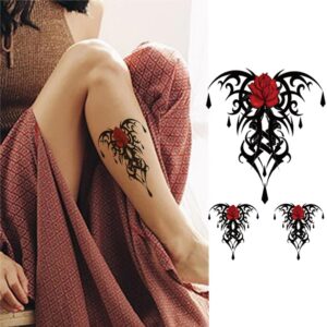 Yesallwas 4 Sheets Large Temporary Tattoo Sticker Fake Tattoos for Women Girls Models,Waterproof Long Lasting Body Art Makeup Sexy Realistic Arm Tattoos -Rose, Flowers，Jewelry 5.9x8.26inche (A)