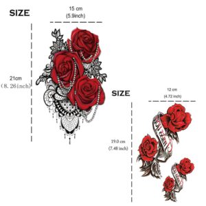 Yesallwas 4 Sheets Large Temporary Tattoo Sticker Fake Tattoos for Women Girls Models,Waterproof Long Lasting Body Art Makeup Sexy Realistic Arm Tattoos -Rose, Flowers，Jewelry 5.9x8.26inche (A)