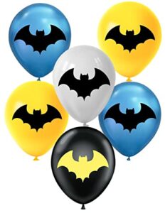 vision licensed bat superhero 12" balloons printed 2 sides 30 pcs | bat party supplies assorted colors premium latex for kids bat birthday theme party