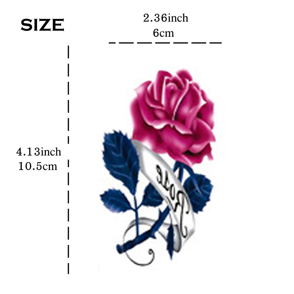 6 Sheet small fake Rose tattoo for women Girls,Temporary Tattoos blue red flower,waterproof and Long Lasting sexy tattoos flowers -include purple pink yellow rose flowers, butterfly